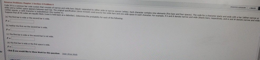 Solved PRINTER VERSION BACK Reserve Problems Chapter 2 | Chegg.com