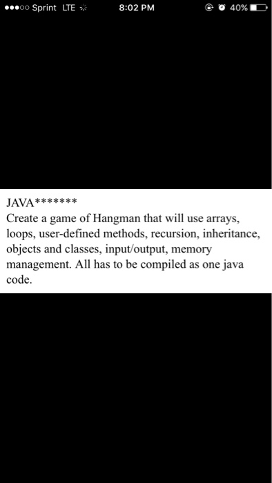 Solved JAVA******* Create a game of Hangman that will use | Chegg.com