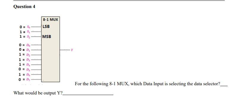Solved Question 4 or the following 8-1 MUX, which Data Input | Chegg.com
