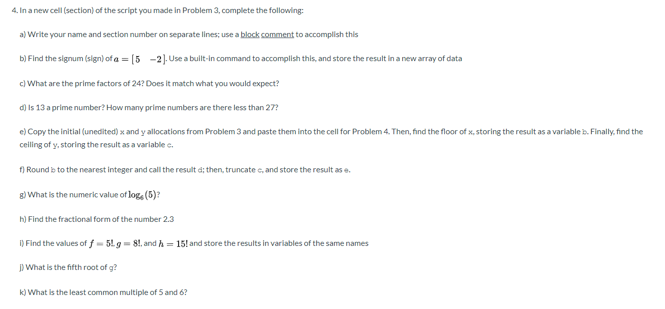 Solved ** USING MATLAB Question 4, parts b, e, f, g and h | Chegg.com