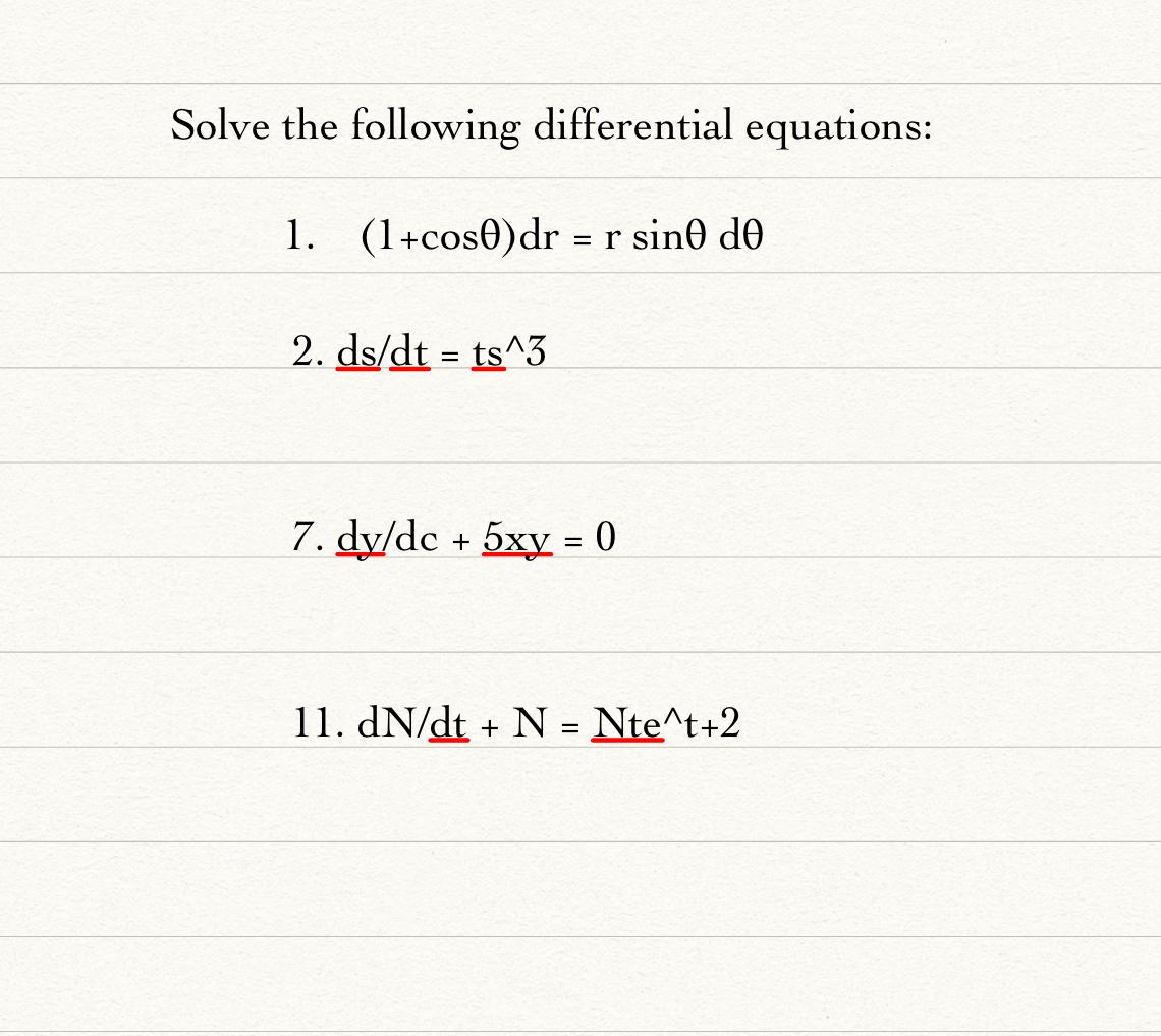 Solved Solve the following differential equations: 1. | Chegg.com