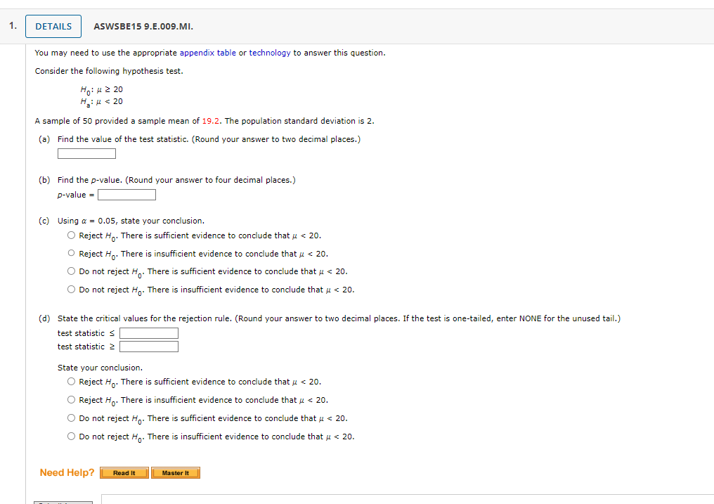 Solved ASWSBE15 9.E.009.MI.You may need to use the | Chegg.com