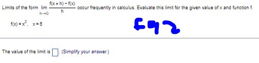 Solved Limits of the form limh→0hf(x+h)−f(x) occur | Chegg.com