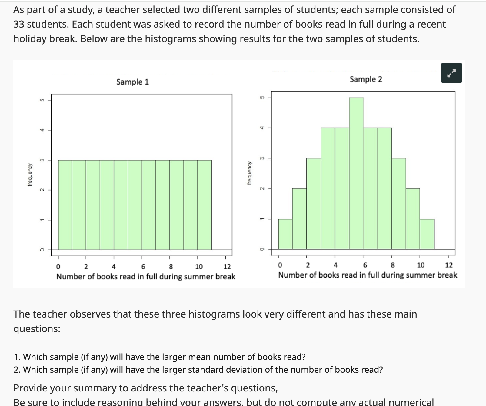 Solved As part of a study, a teacher selected two different | Chegg.com
