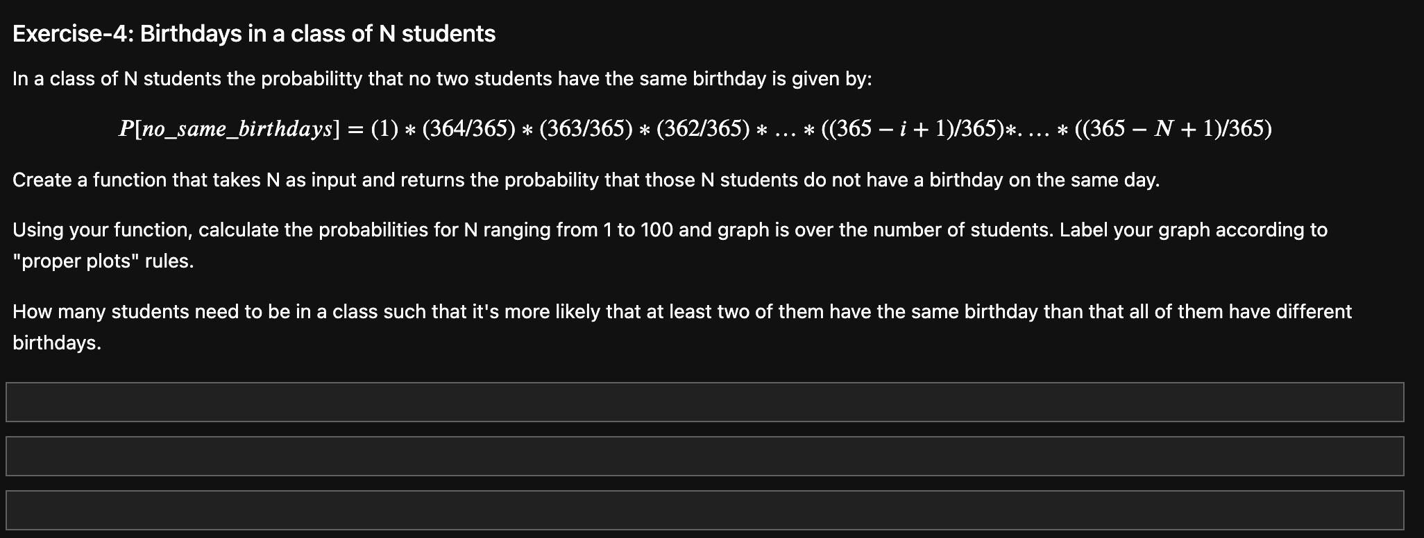 Solved Exercise-4: Birthdays in a class of N students a In a | Chegg.com