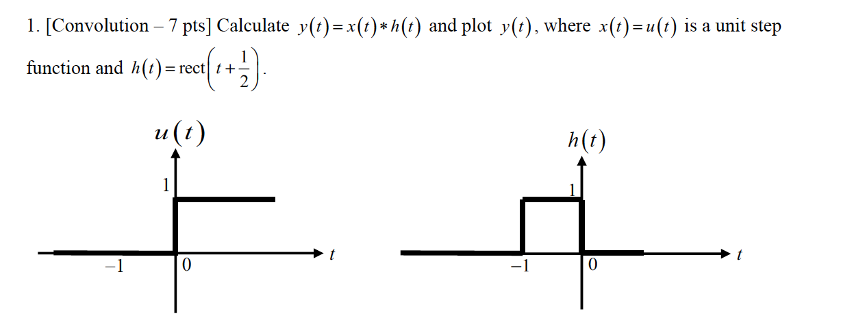 Solved 1. [Convolution – 7 pts] Calculate y(t)= x(t) *h(t) | Chegg.com