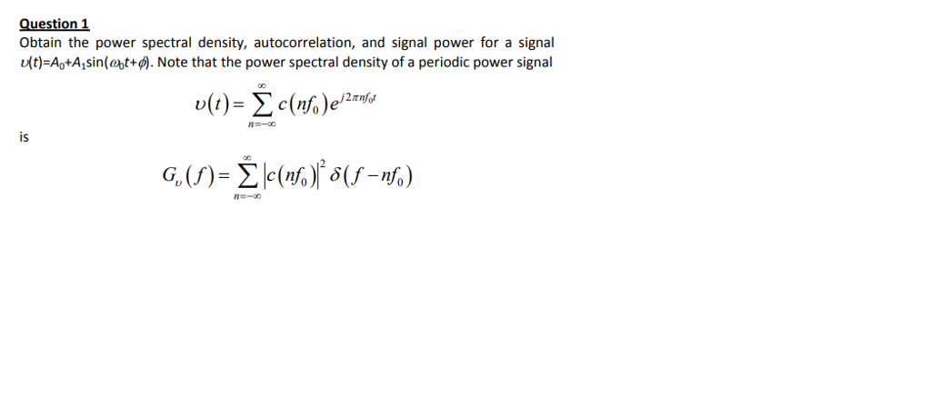 Solved Question 1 Obtain The Power Spectral Density
