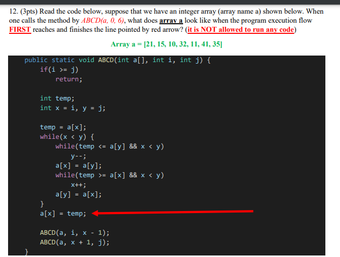 Solved 11.1. (2pts) What does array x look like at point-A | Chegg.com