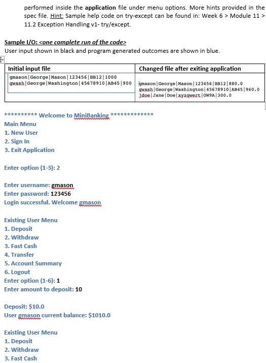 Solved IT109- Final Project Simple Banking Application The | Chegg.com