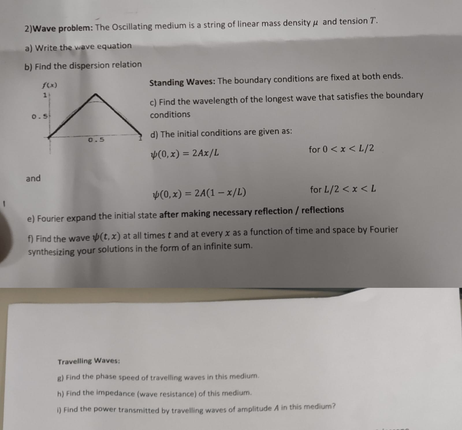 Solved 2) ﻿Wave ProblemTravelling Waves:g) ﻿Find the phase | Chegg.com