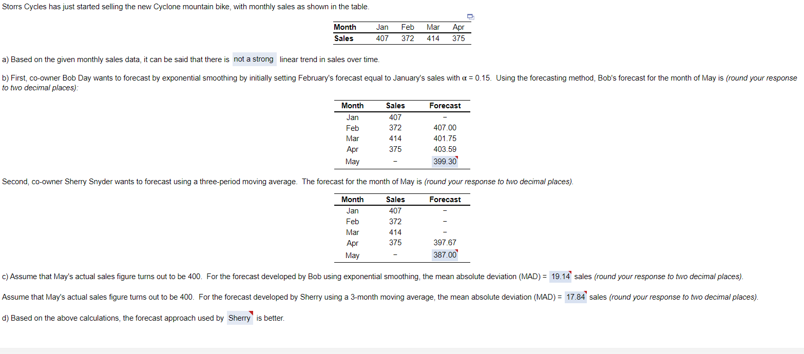 Solved ) Based on the given monthly sales data, it can be | Chegg.com