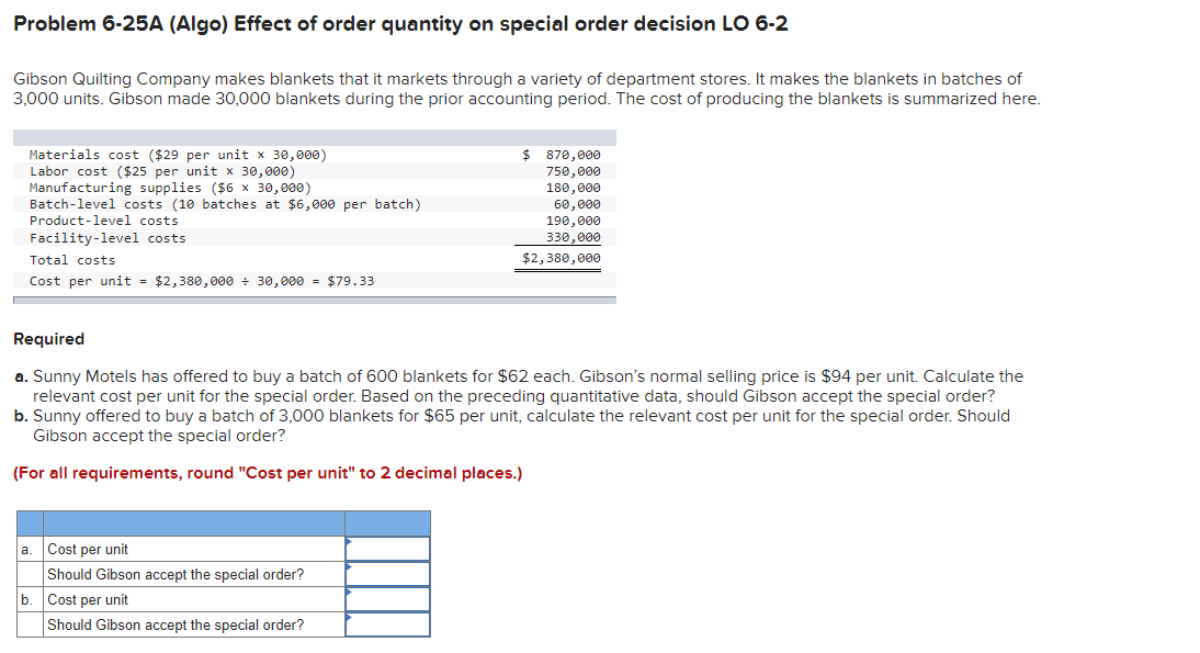 Solved Problem 6-25A (Algo) Effect of order quantity on | Chegg.com