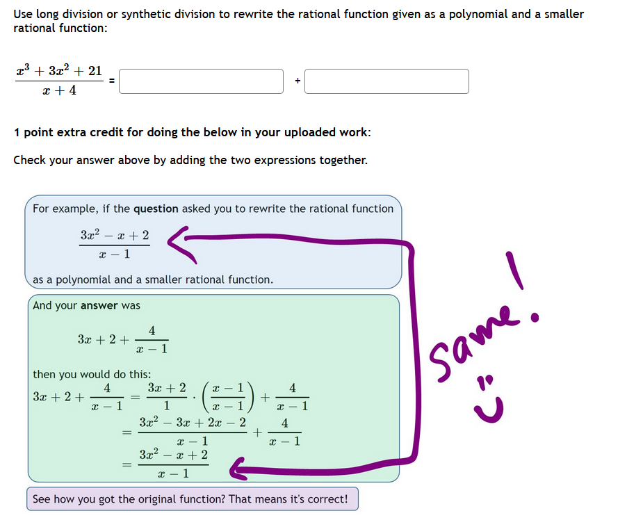 Solved Use long division or synthetic division to rewrite | Chegg.com