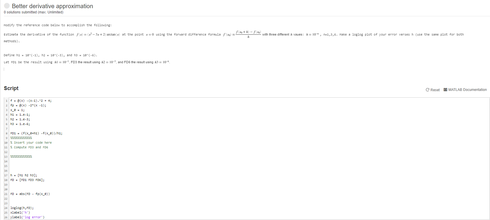 Solved Better derivative approximation O solutions submitted | Chegg.com