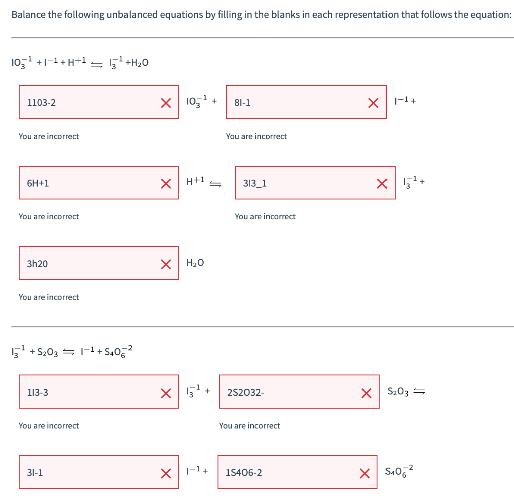 Solved Balance the following unbalanced equations by filling | Chegg.com