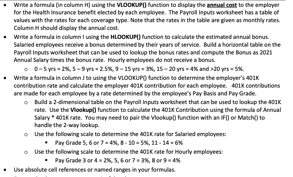 Solved - Write a formula (in column H) using the VLOOKUP() | Chegg.com