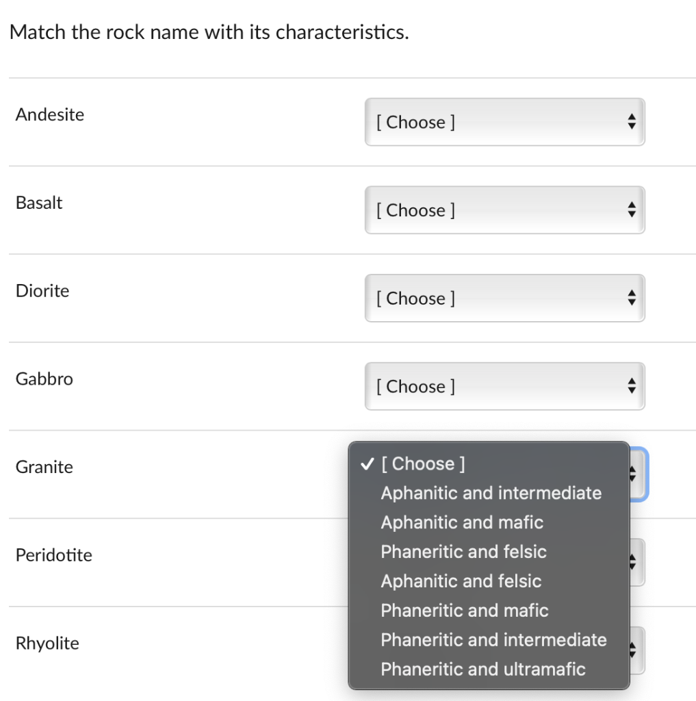 Solved Match the rock name with its characteristics. | Chegg.com