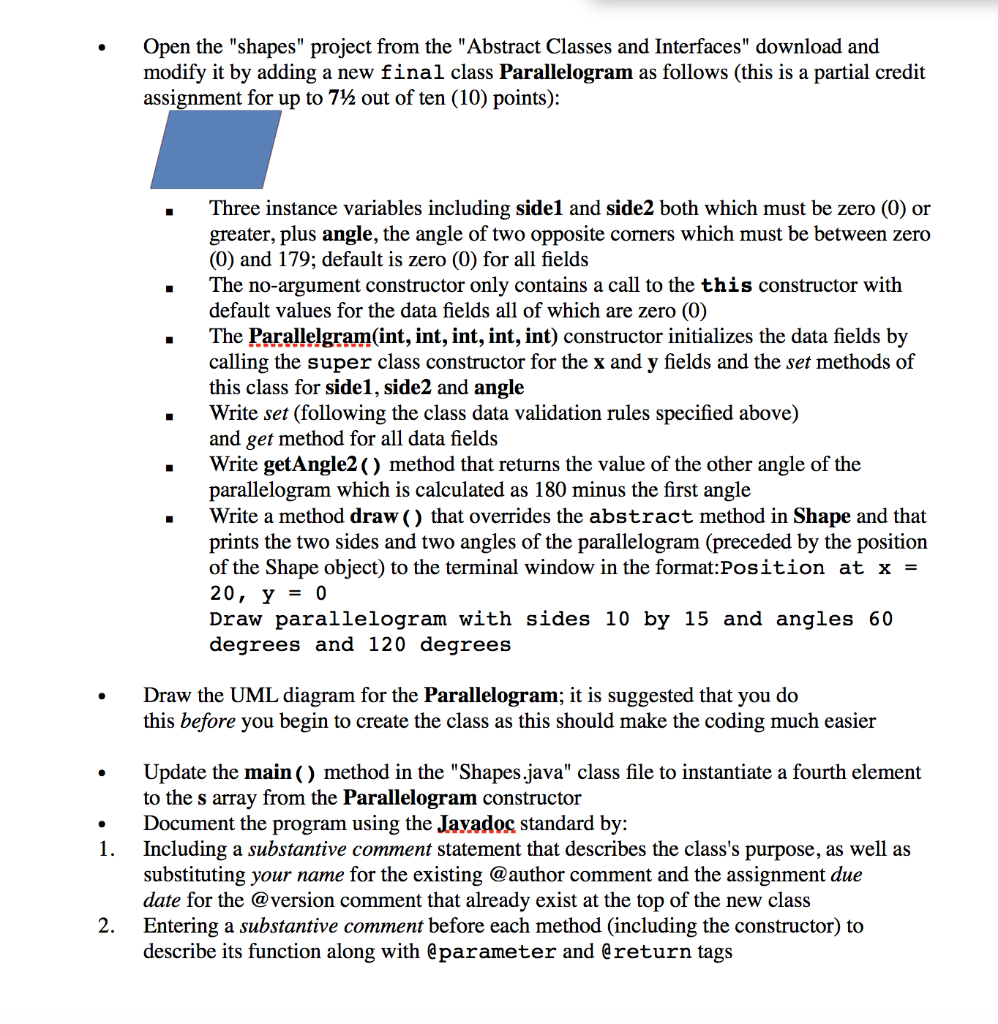 Solved Open the "shapes" project from the "Abstract Classes | Chegg.com