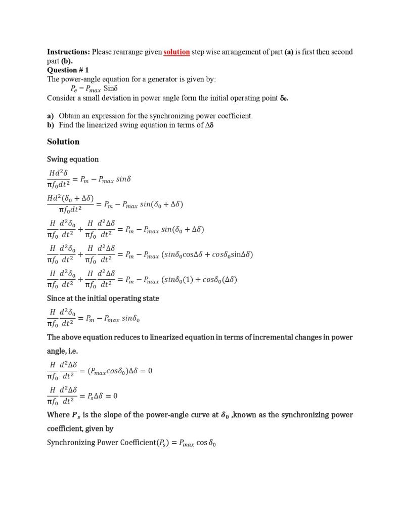 Solved Instructions: Please rearrange given solution step | Chegg.com
