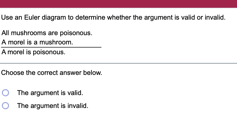 Solved Use an Euler diagram to determine whether the | Chegg.com