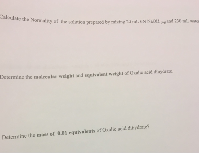 Solved Calculate the Normality of the solution by mixing 20 | Chegg.com
