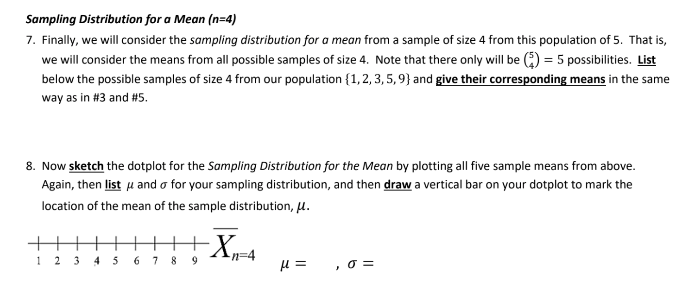 Solved Sampling Distribution for a Mean (n=4) 7. Finally, we | Chegg.com