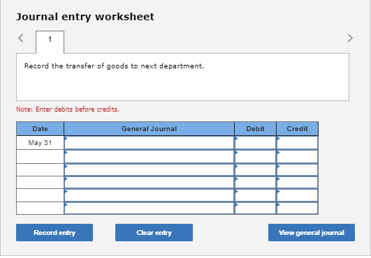 Solved Journal entry worksheet Record the transfer of goods | Chegg.com