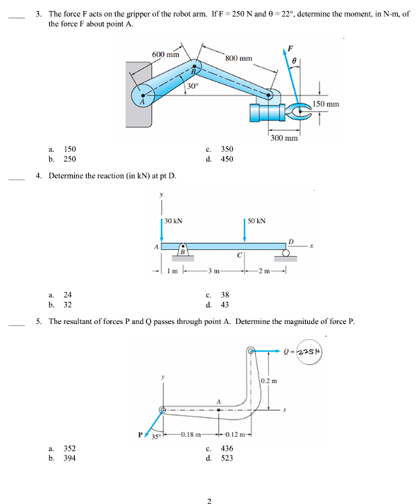 Solved 3. The force F acts on the gripper of the robot arm. | Chegg.com