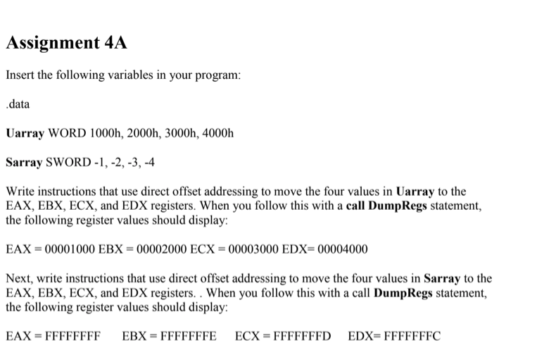 Solved Assignment 4A Insert the following variables in your | Chegg.com