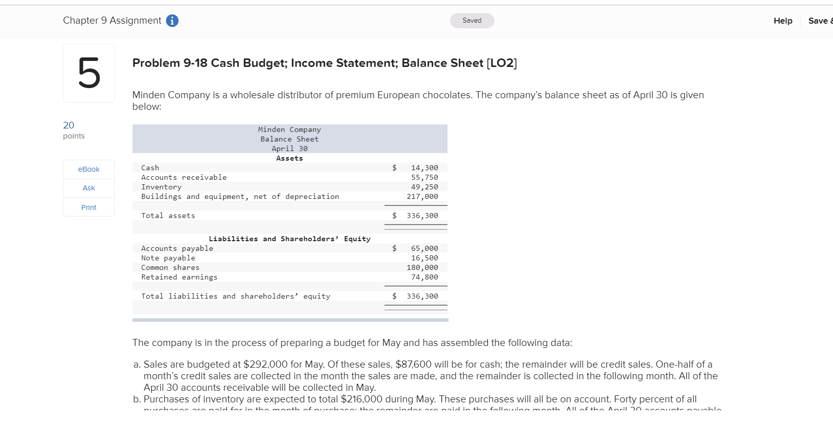 Solved Chapter 9 Assignment A Saved Help Save a Problem 9-18 | Chegg.com