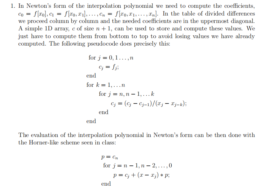 Solved 1. In Newton's form of the interpolation polynomial | Chegg.com