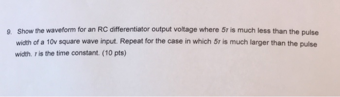 Solved 9. Show the waveform for an RC differentiator output | Chegg.com