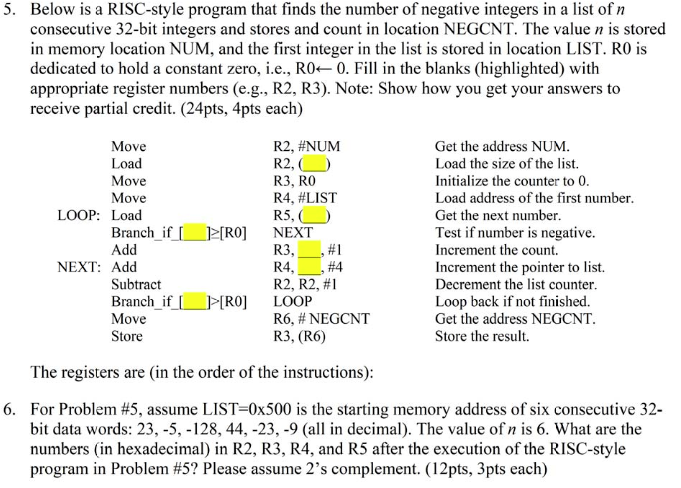 Solved 5. Below is a RISC-style program that finds the | Chegg.com