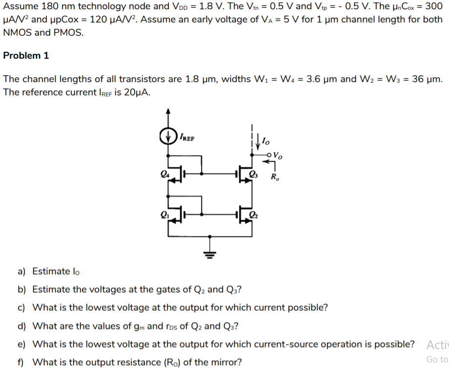 Solved Assume 180 nm technology node and Vpp = 1.8 V. The | Chegg.com