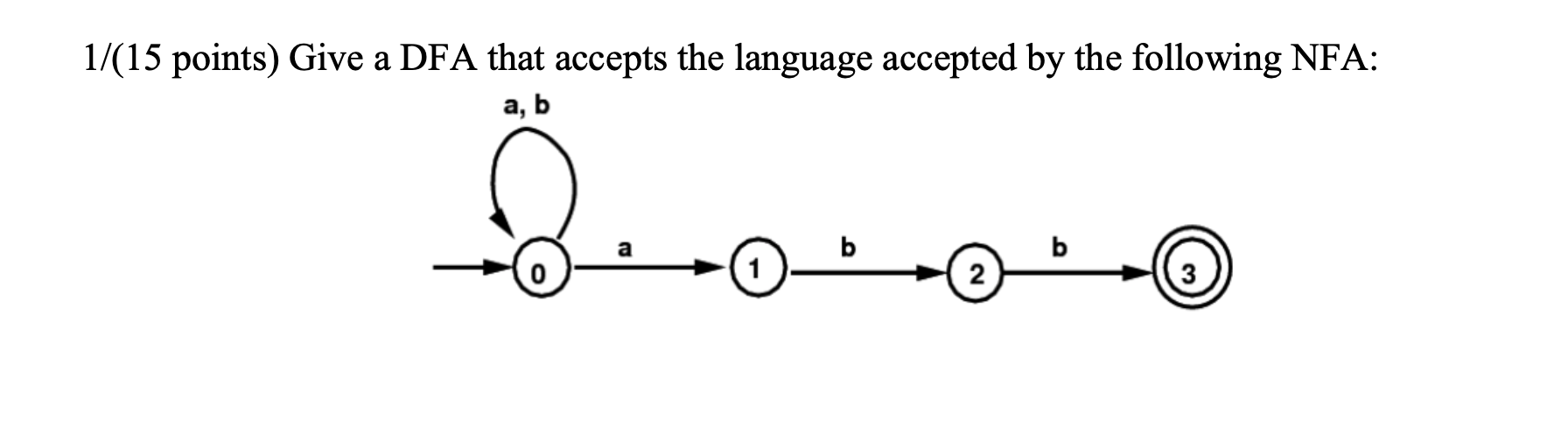 Solved 1/(15 points) Give a DFA that accepts the language | Chegg.com