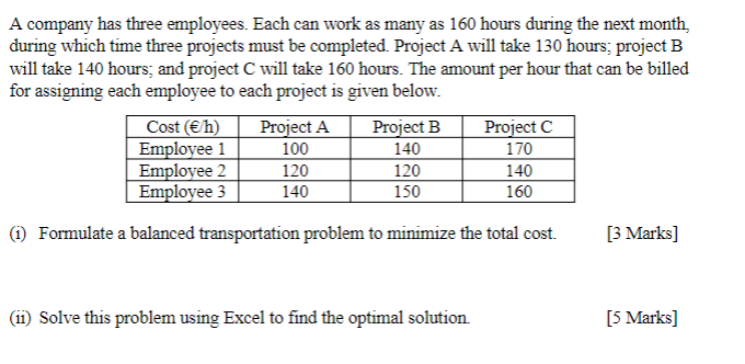 Solved A company has three employees. Each can work as many | Chegg.com