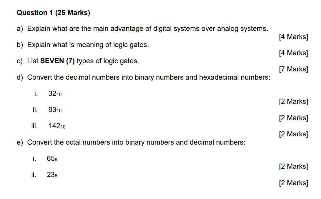Solved Question 1 (25 Marks) a) Explain what are the main | Chegg.com