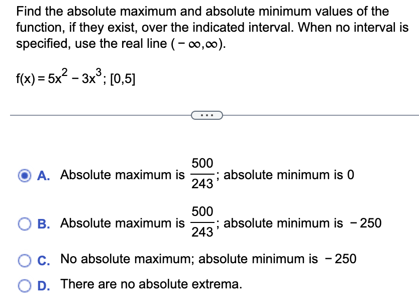 Solved Find the absolute maximum and absolute minimum values | Chegg.com
