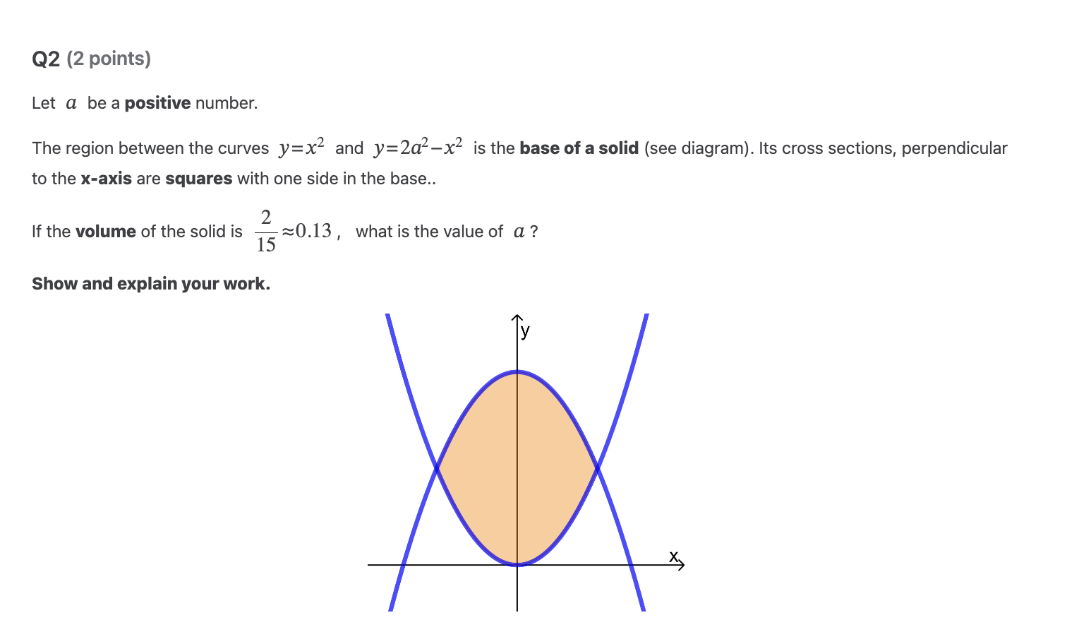 Solved Q2 (2 ﻿points)Let a ﻿be a positive number.The region | Chegg.com