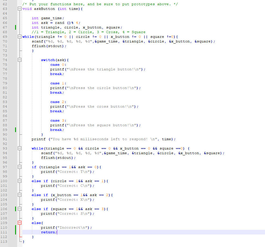 Solved Why wont my code end when a wrong button is pressed? | Chegg.com
