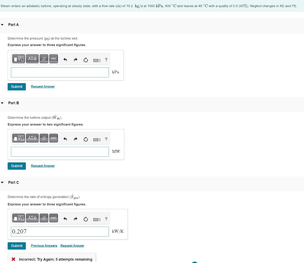 Solved Determine the pressure (p2) at the turbine exit. | Chegg.com