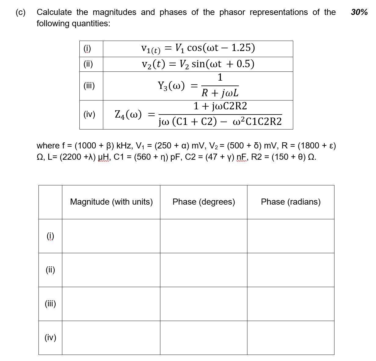 Solved (c) ﻿Calculate the magnitudes and phases of ﻿the | Chegg.com