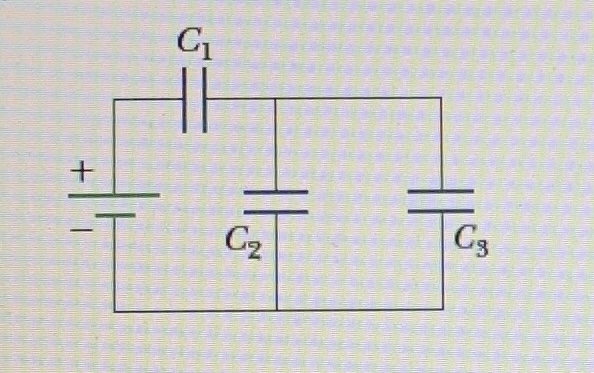 Solved Three capacitors are connected to a battery as shown | Chegg.com | Chegg.com