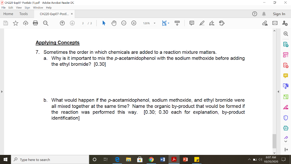 Solved CH220-Exp07-Postlab (1).pdf - Adobe Acrobat Reader DC | Chegg.com
