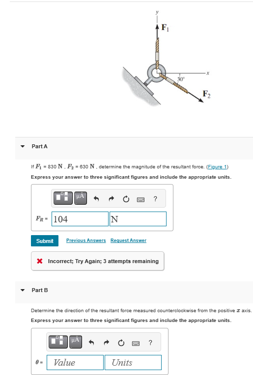 Solved Part AIf F1=830N,F2=630N, ﻿determine the magnitude of | Chegg.com