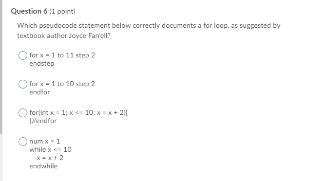 Solved Question 6 1 Point Which Pseudocode Statement Below 