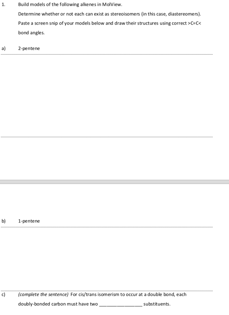 Solved 1. Build models of the following alkenes in MolView. | Chegg.com