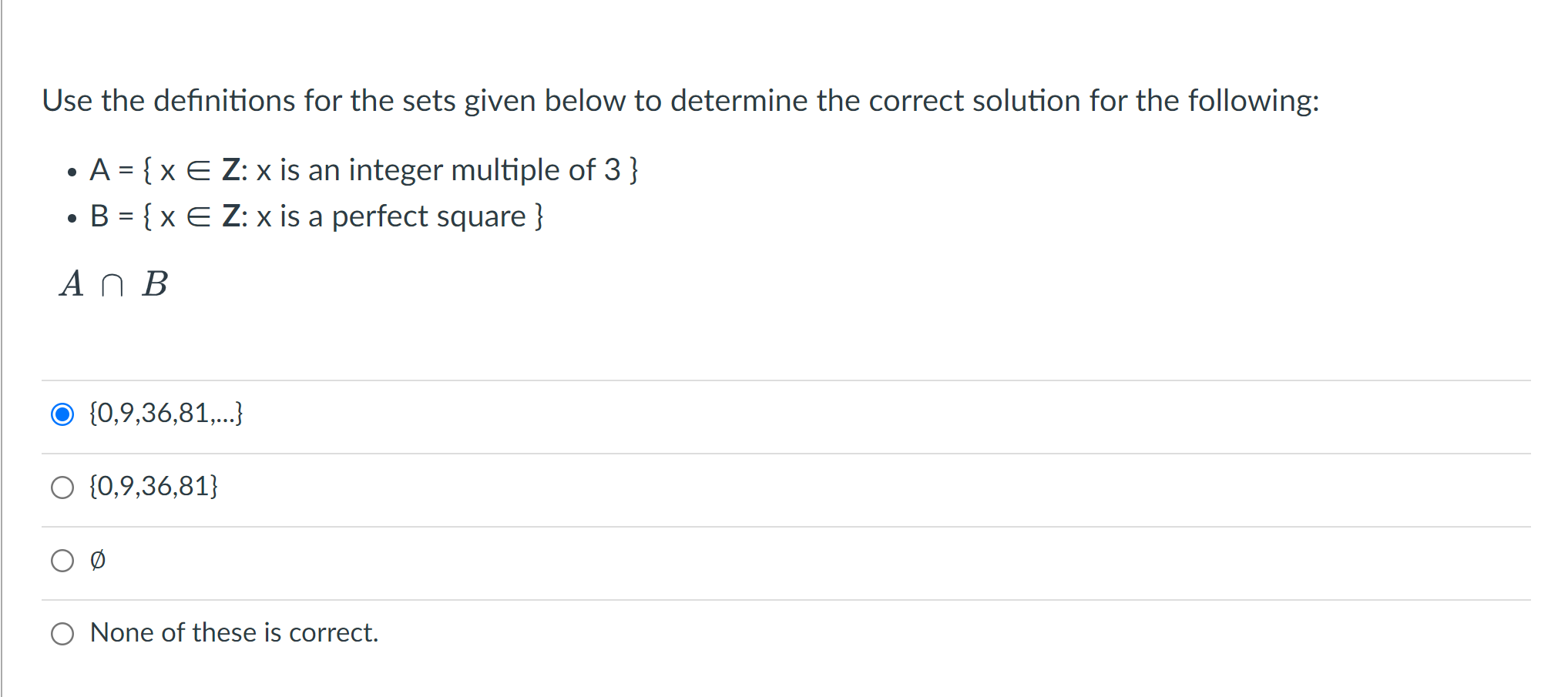 Solved Use the definitions for the sets given below to | Chegg.com