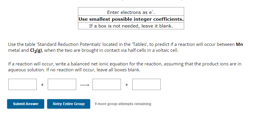 Solved Use The Table Standard Reduction Potentials Located