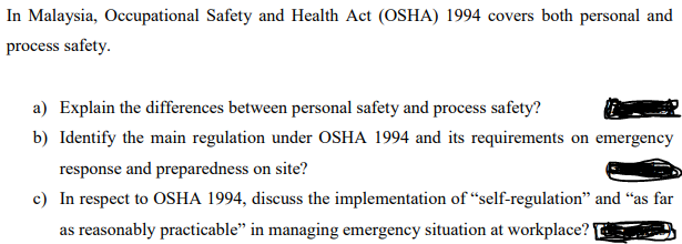 Solved In Malaysia, Occupational Safety and Health Act | Chegg.com